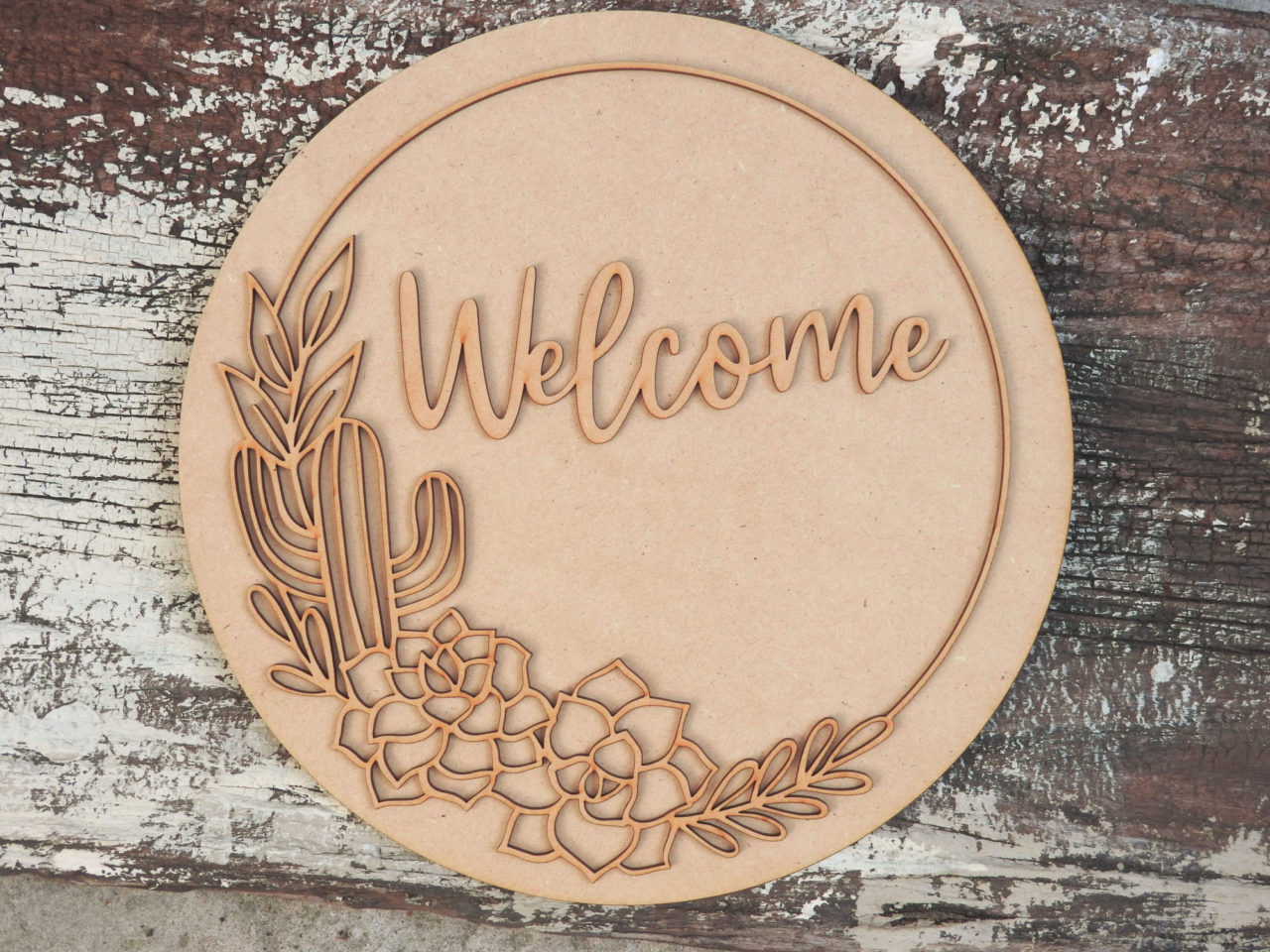 Cartel Cactus Redondo - ArteFibro cartel en fibrofacil calado laser